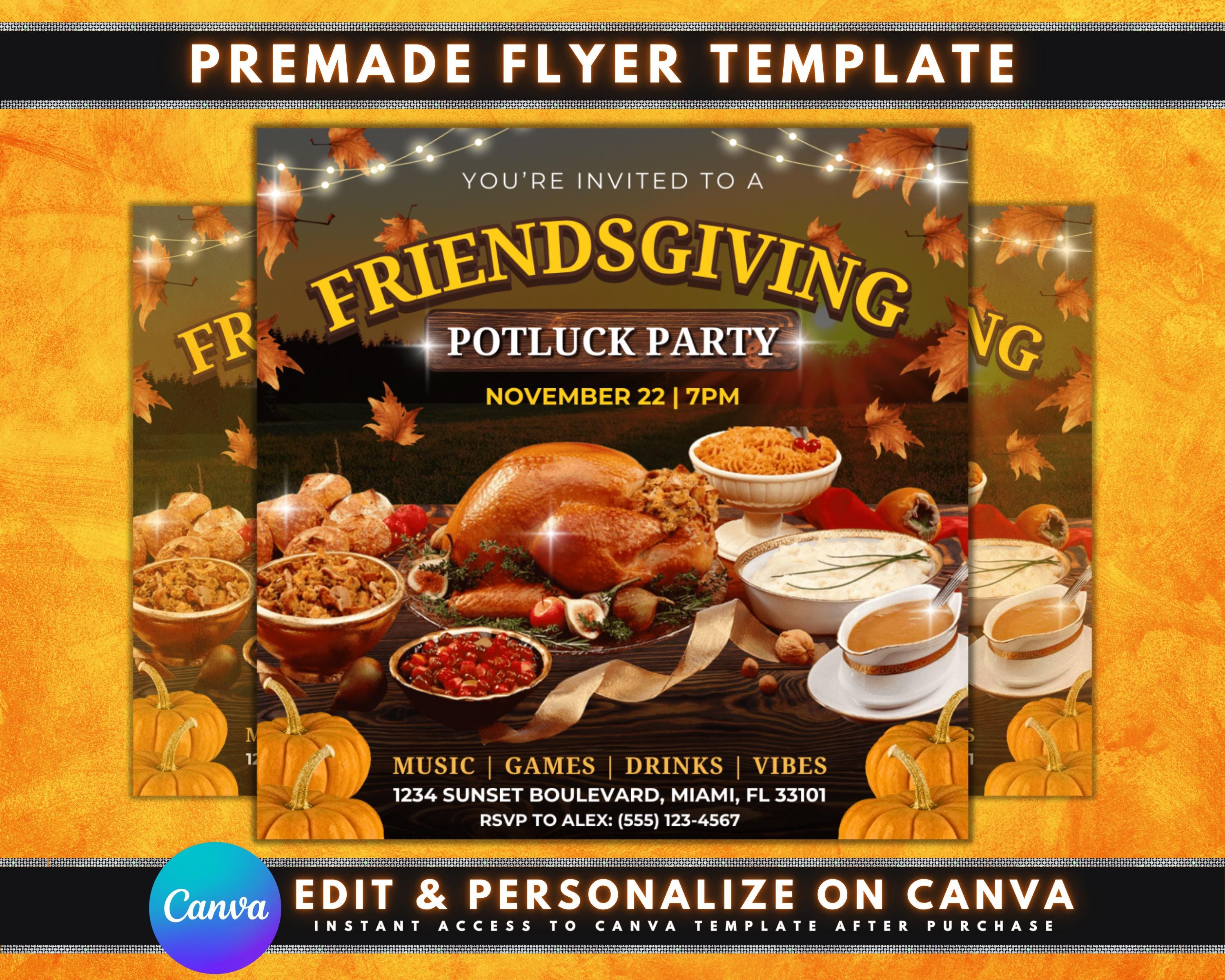 Friendsgiving Party Flyer, DIY Flyer Template Design, Thanksgiving Fly ...