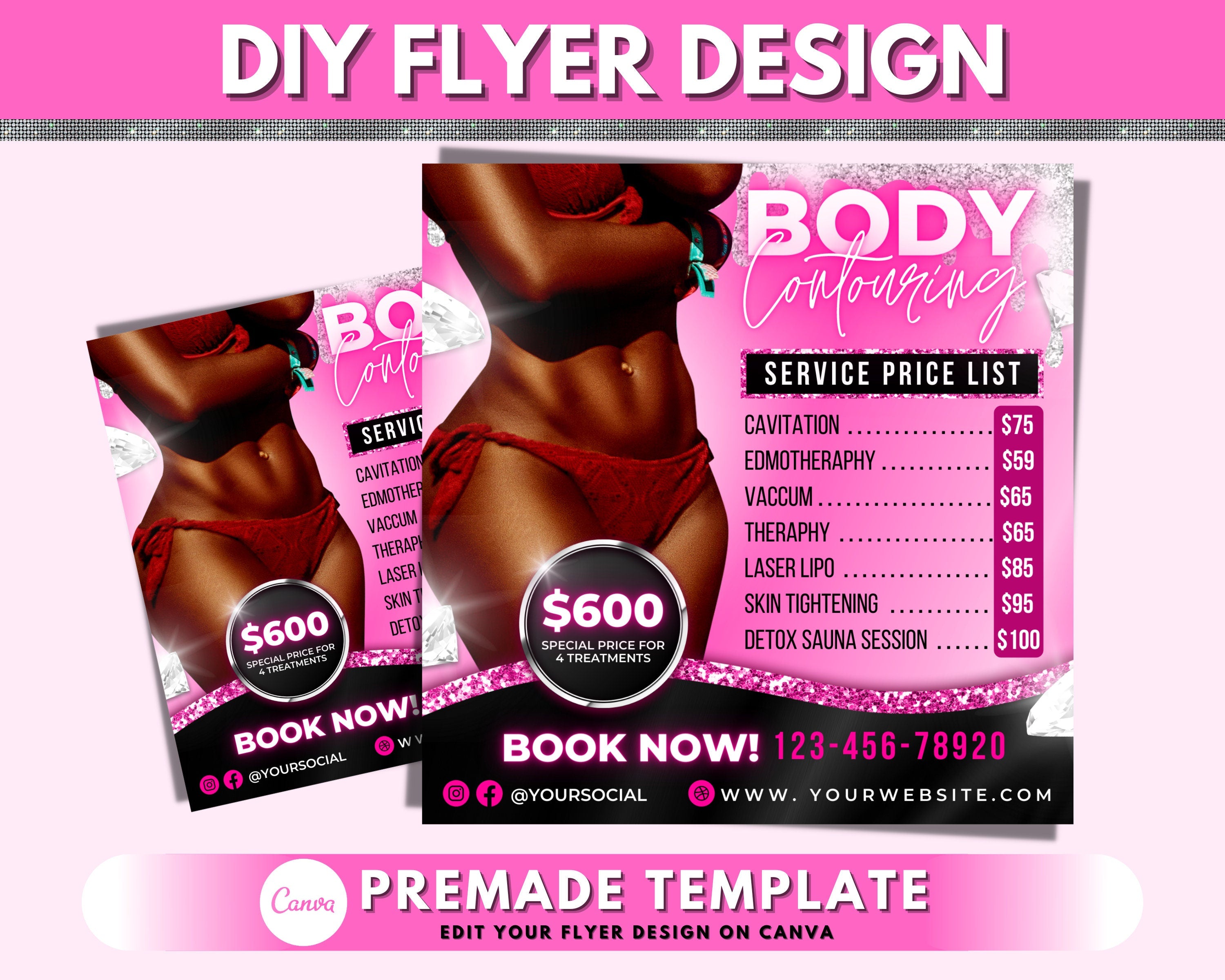 Body Contour Flyer, DIY Flyer Template Design, Body Sculpting Flyer, P ...