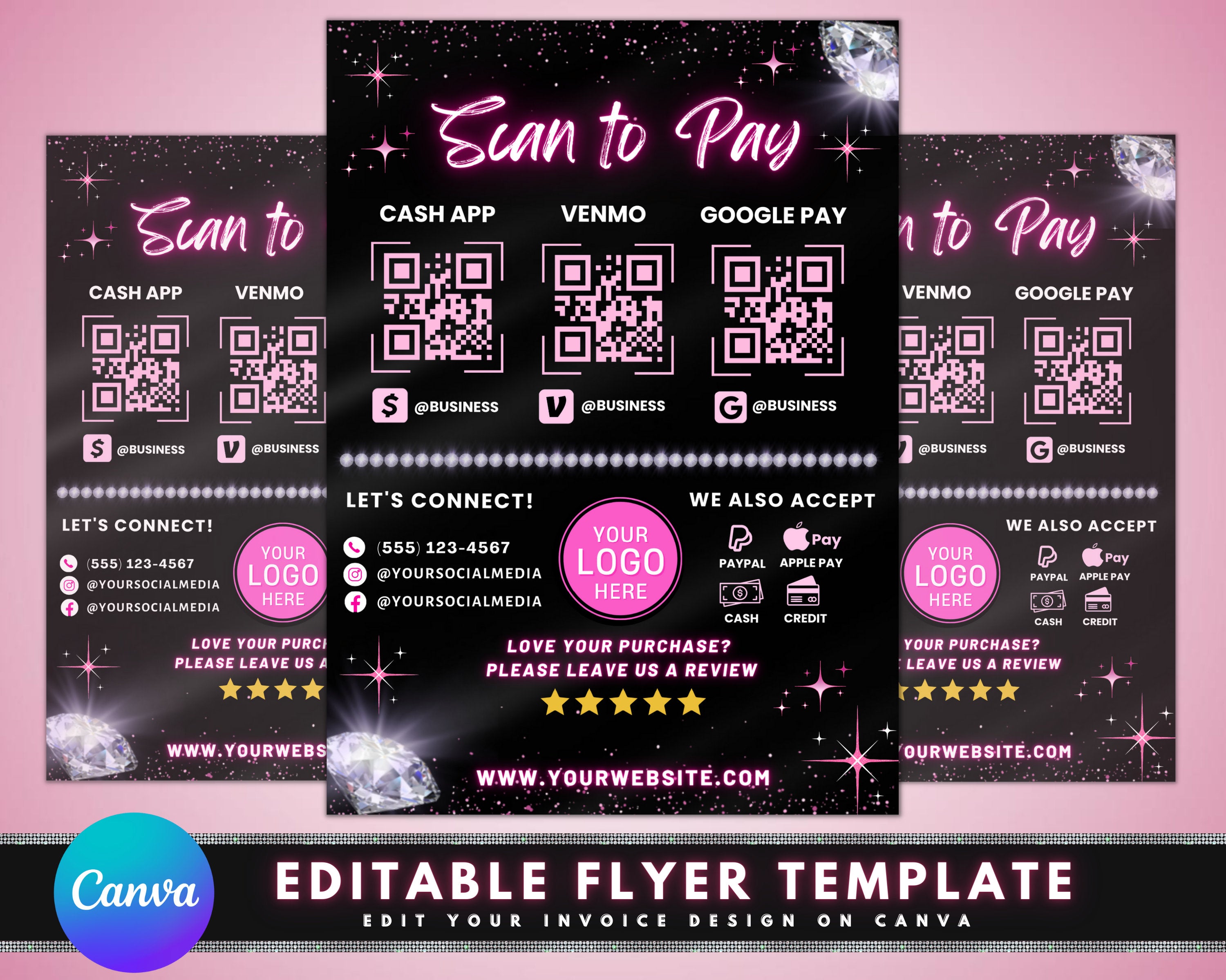 Mobile Payment Sign, DIY Canva Sign Template Design, QR Code Venmo Sig ...