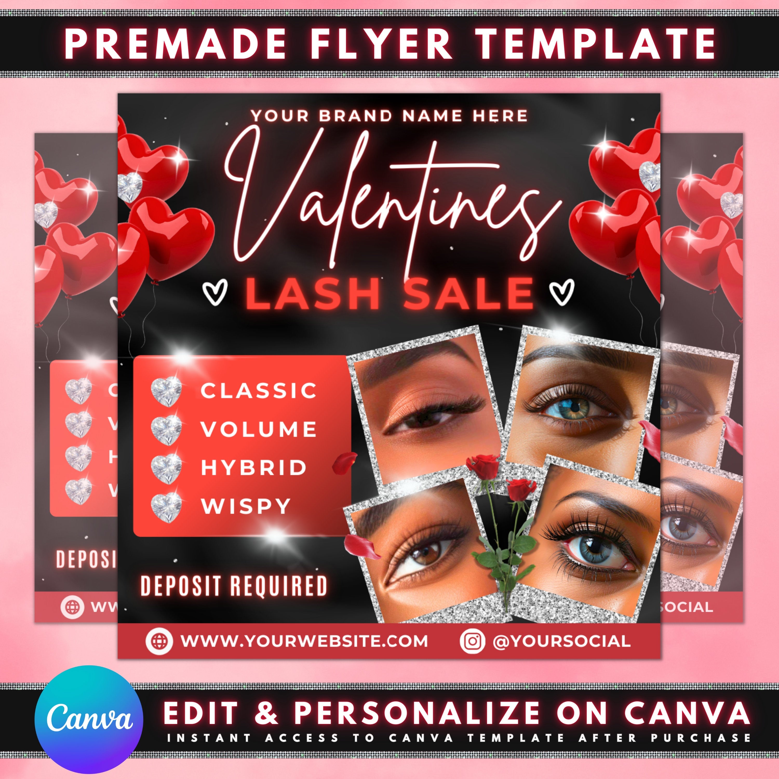 Valentine Lash Sale Flyer, DIY Flyer Template Design, February Eyelash ...