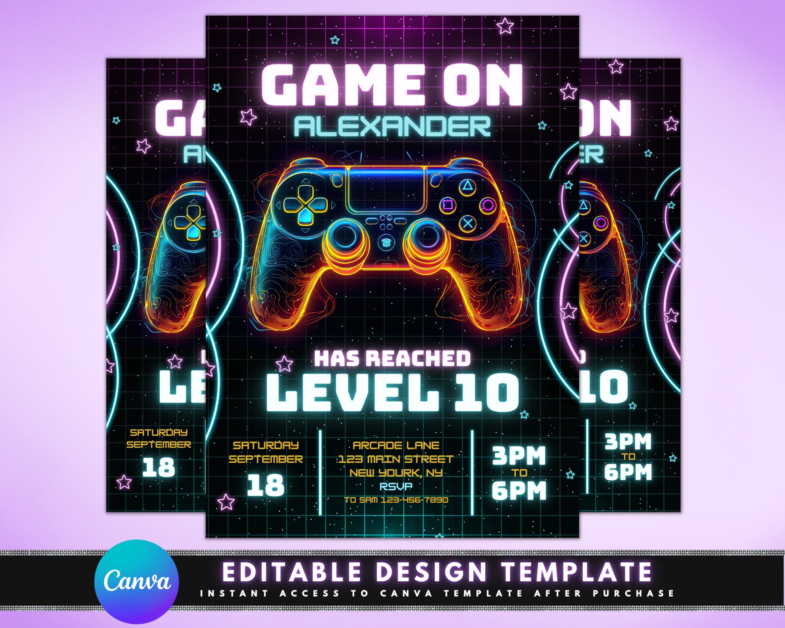 Video Game Party Flyer, DIY Flyer Template Design, Birthday Arcade Par ...