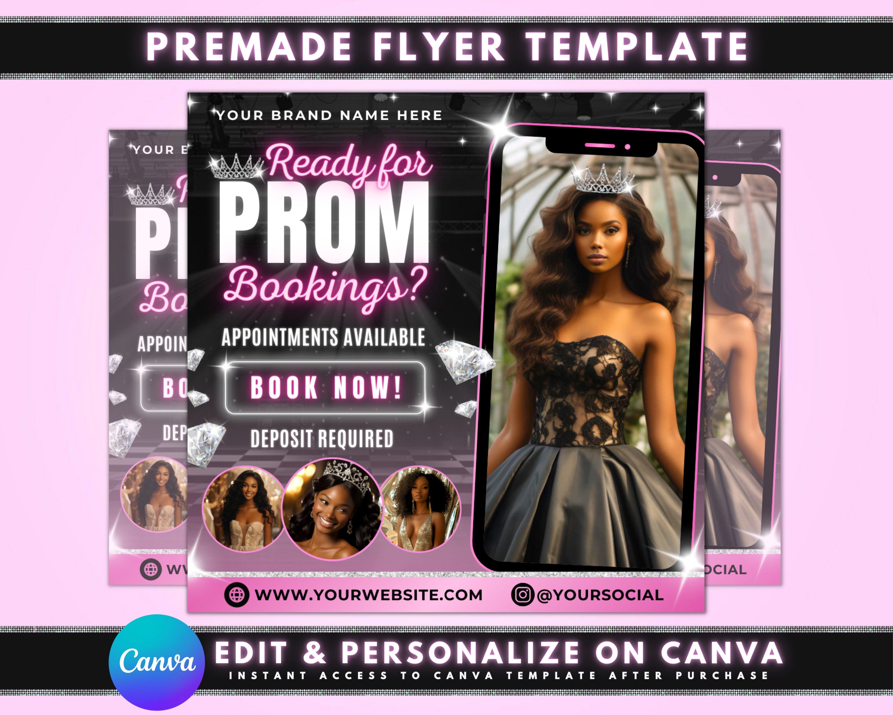 Prom Bookings Flyer, DIY Flyer Template Design, Prom Promo Package Fly ...