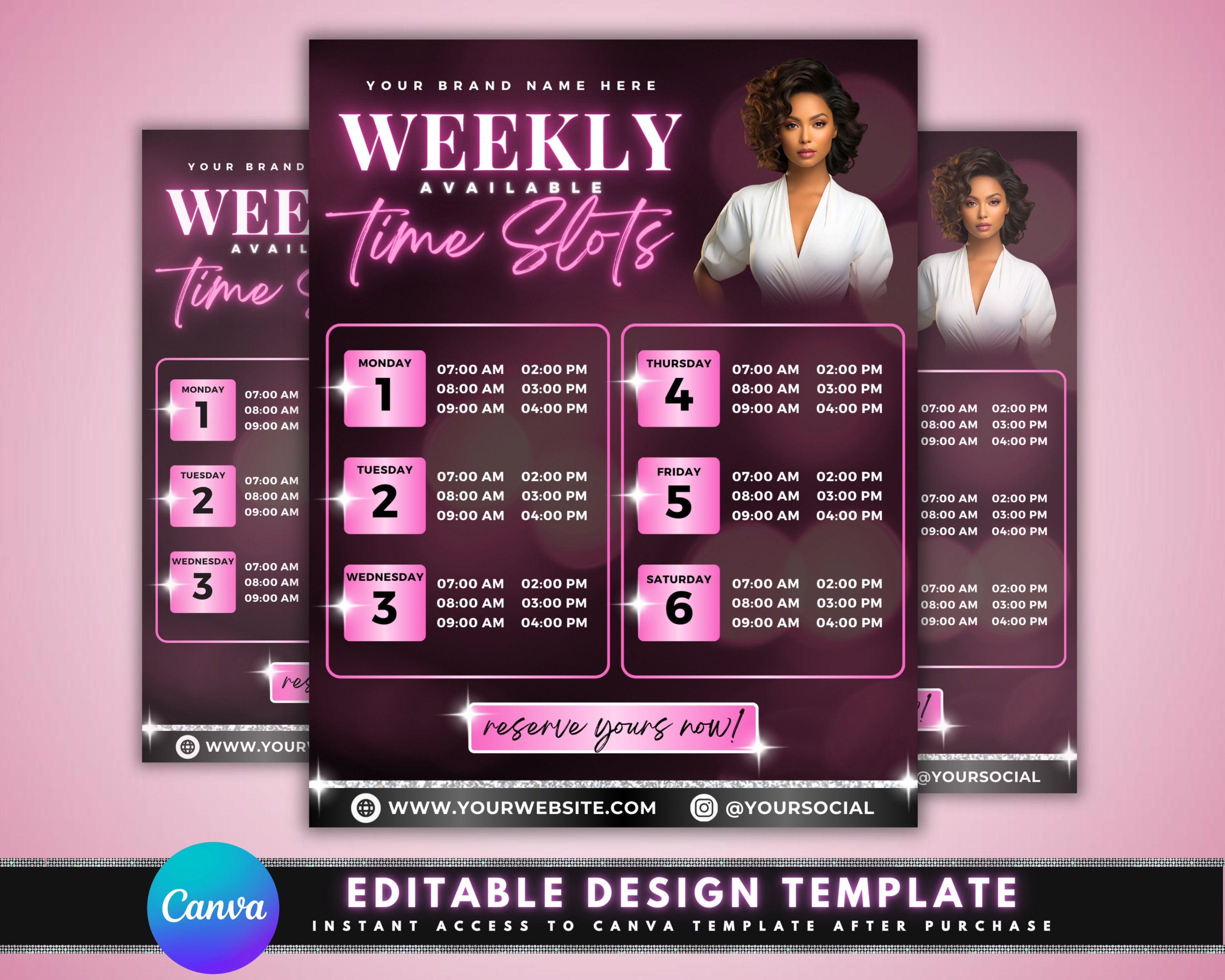 Weekly Time Slots Flyer, DIY Flyer Template Design, Weekly Availabilit ...