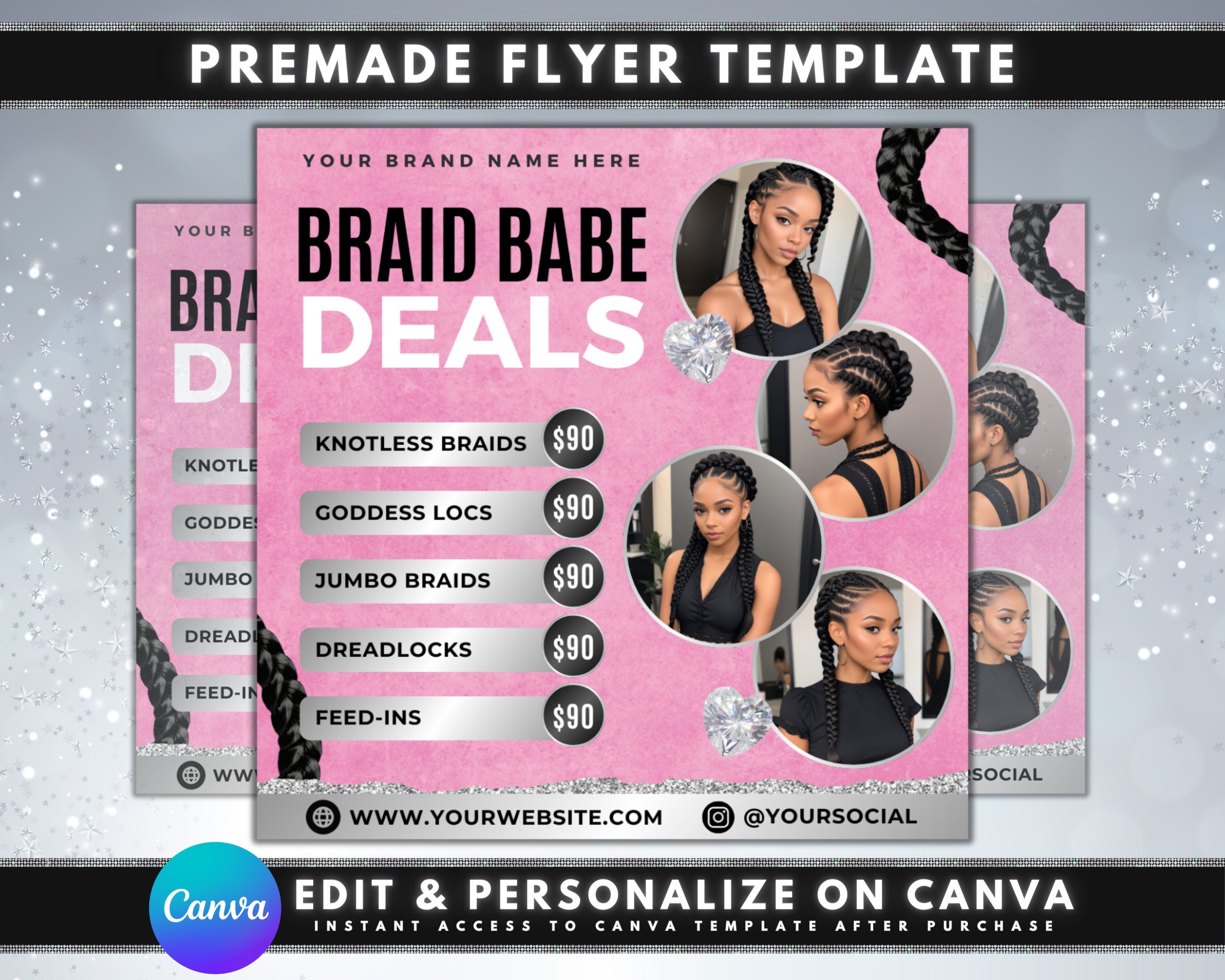 Braids Bookings Flyer, DIY Flyer Template Design, Hair Braiding Deals ...