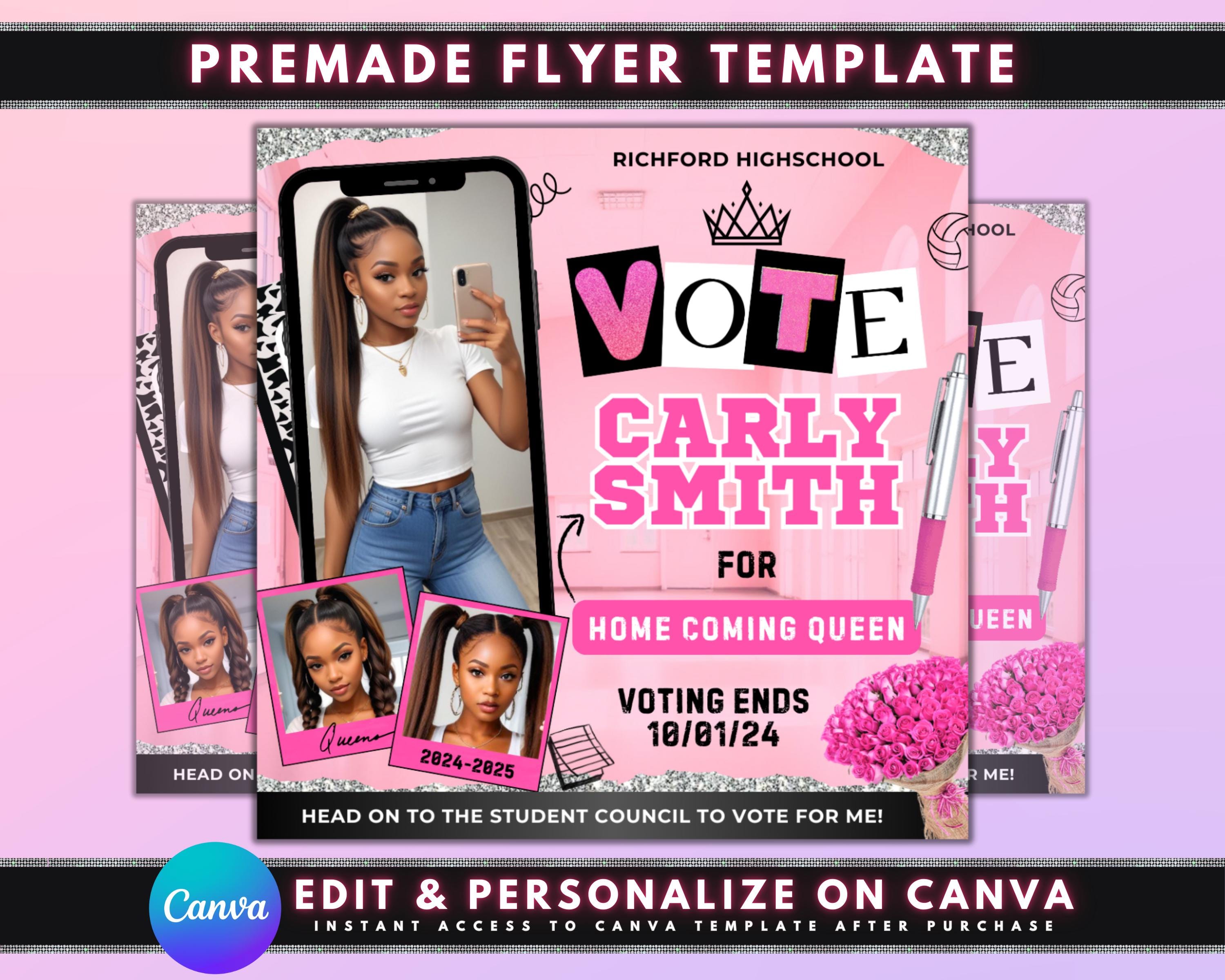 Homecoming Flyer, DIY Flyer Template Design, Vote Homecoming Queen Fly ...