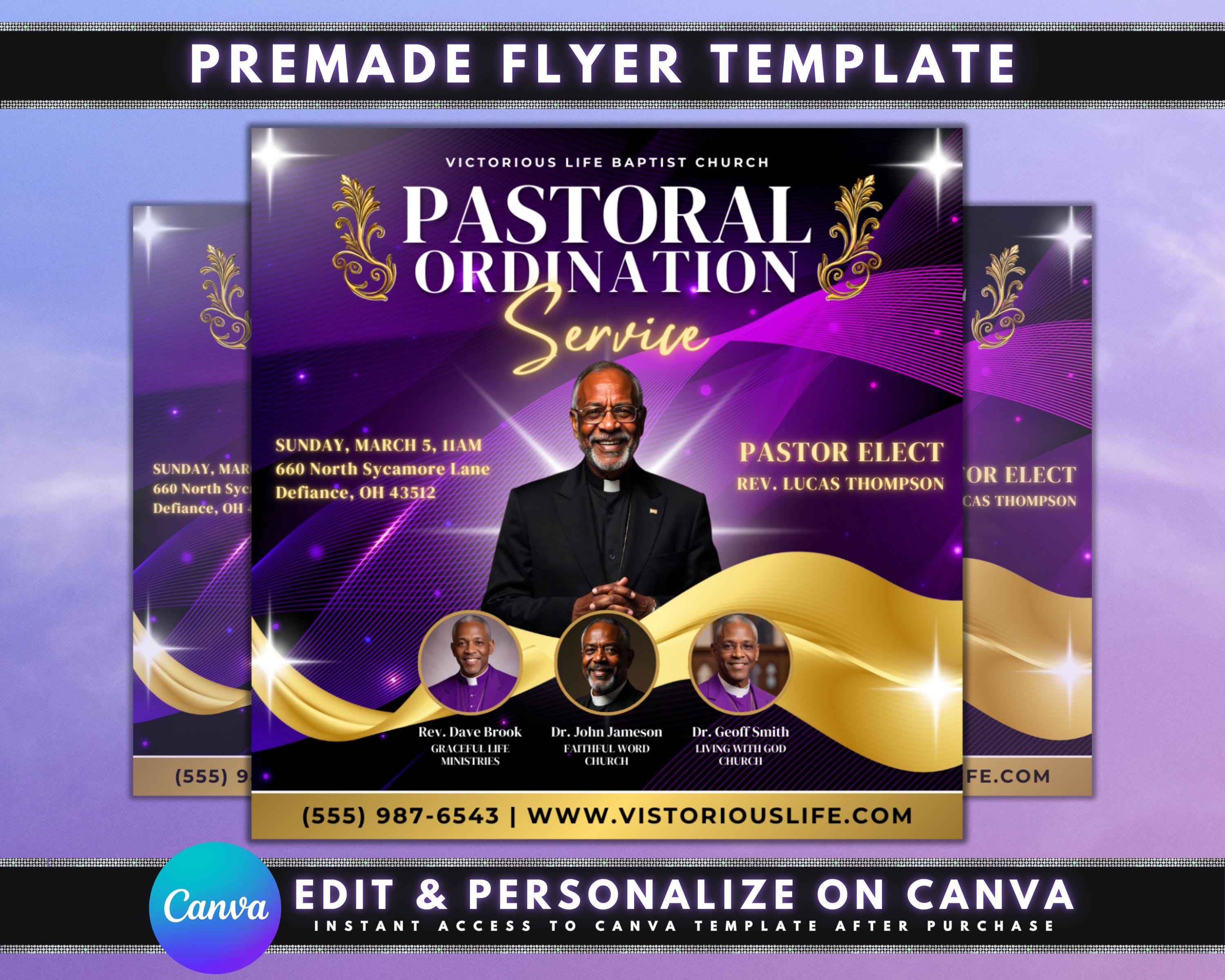 Pastoral Ordination Flyer, DIY Flyer Template Design, Ordination Servi ...