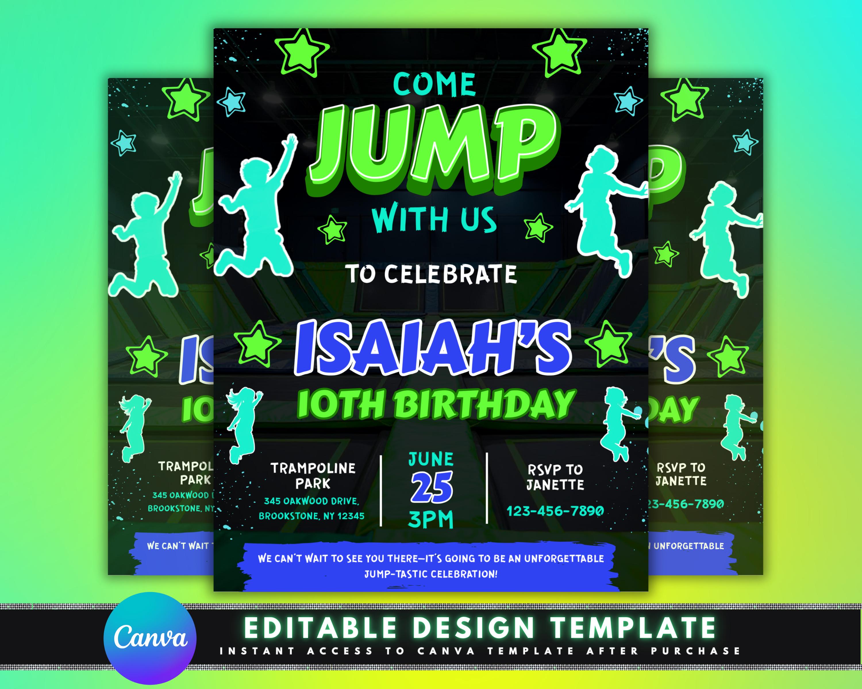 Trampoline Park Birthday Invitation Flyer, DIY Flyer Template Design ...